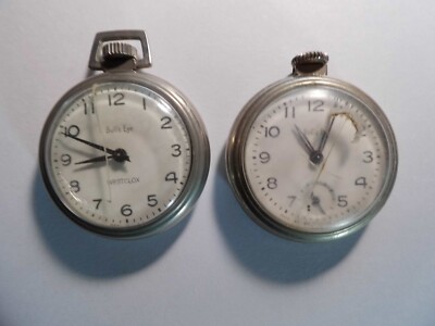 2 Vintage Westclox Bull's Eye Dollar Pocket Watch 4 Parts/Repair Lot ...