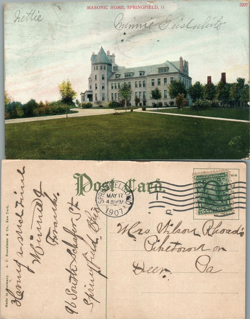 MASONIC HOME SPRINGFIELD OHIO 1907 ANTIQUE POSTCARD | eBay