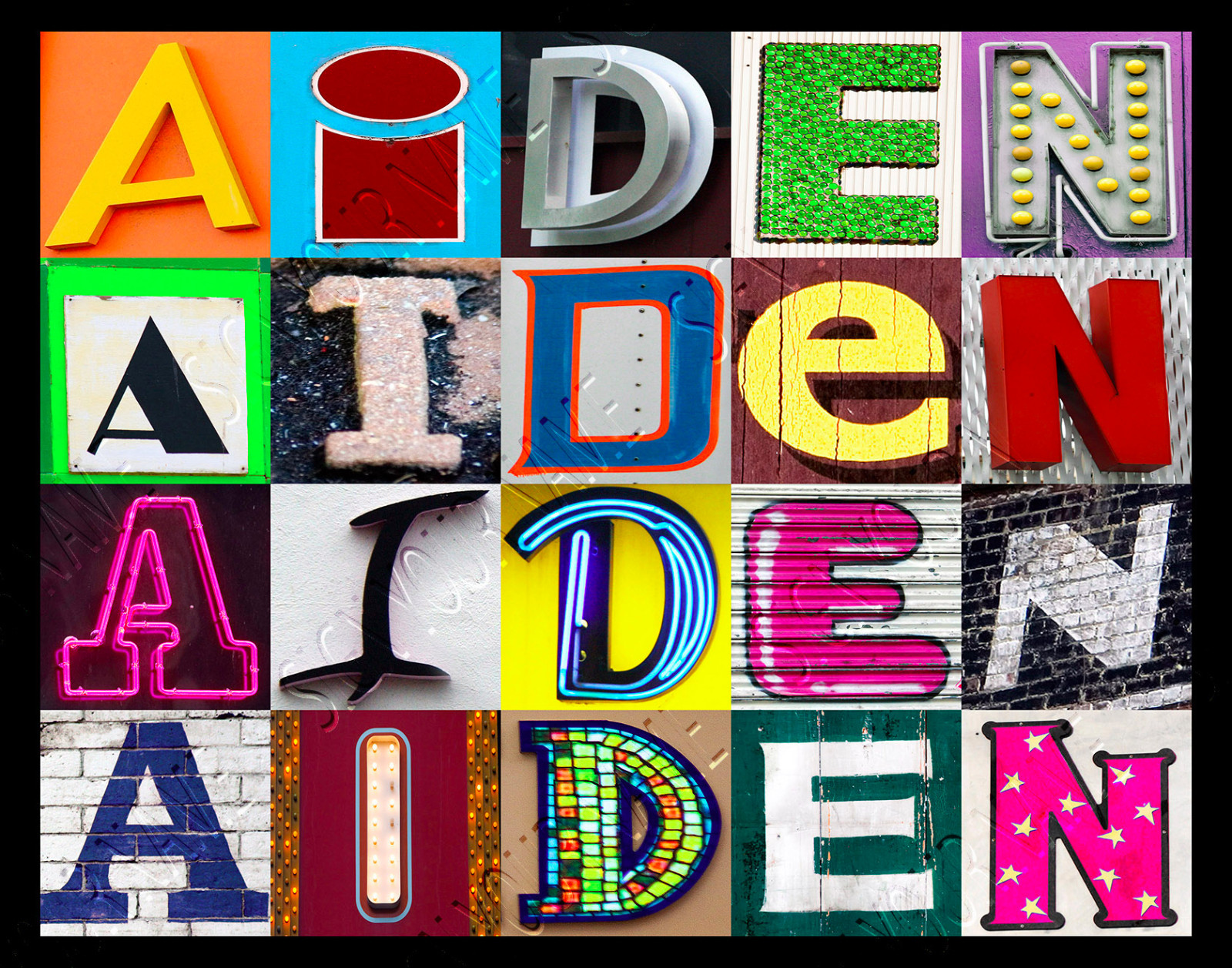 AIDEN Name Poster featuring photos of actual sign letters | eBay