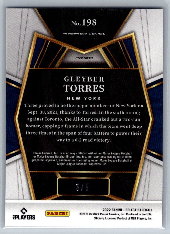2022 Panini Select #198 Gleyber Torres Blue Pulsar 3/9 | eBay