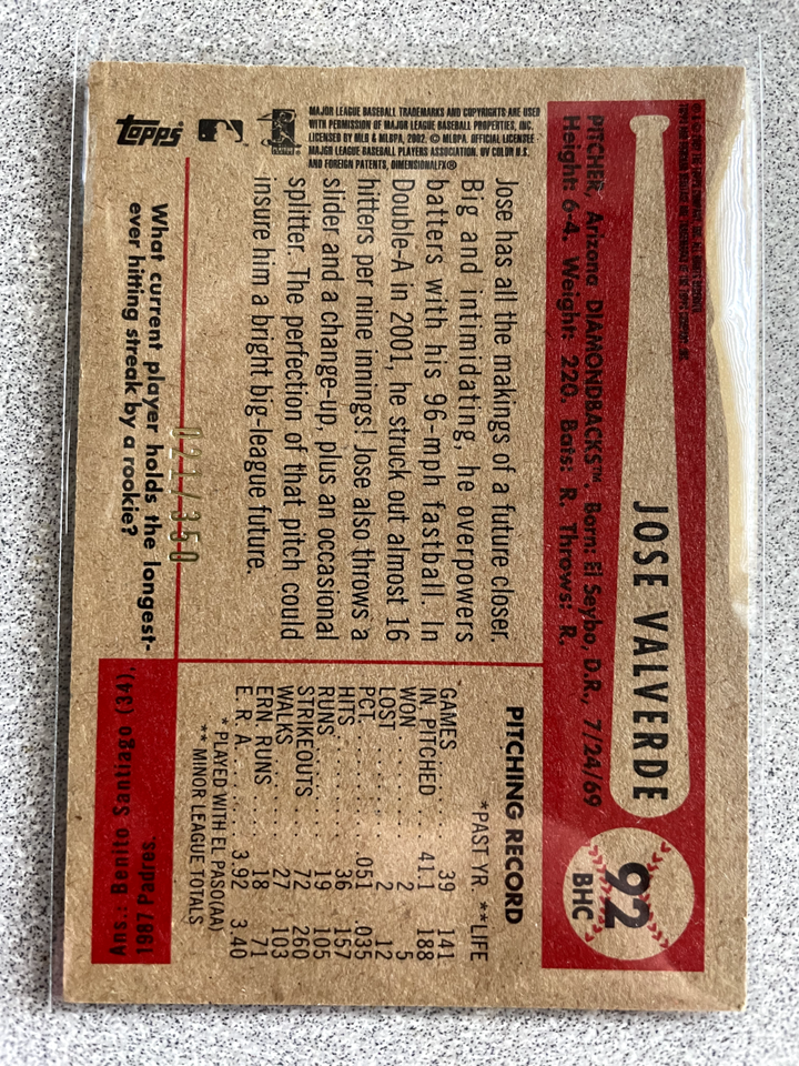 2002 Bowman Heritage Chrome Jose Valverde Rookie Refractor Card /350 D ...