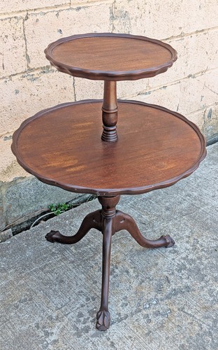 Antique Vintage Old SOLID Mahogany Wood 2 Tier Pie Crust Dumbwaiter ...