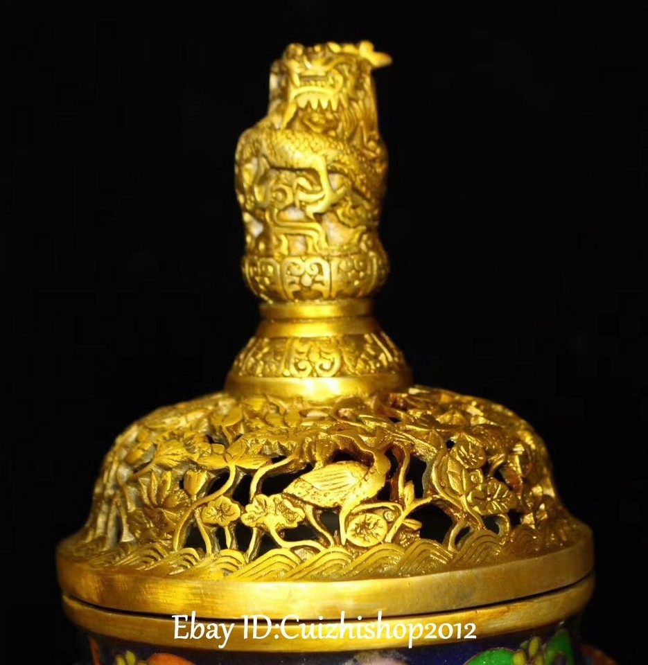 Cloisonne Enamel Gilt Dragon Crane Animal Flower Incense Burner Censer ...