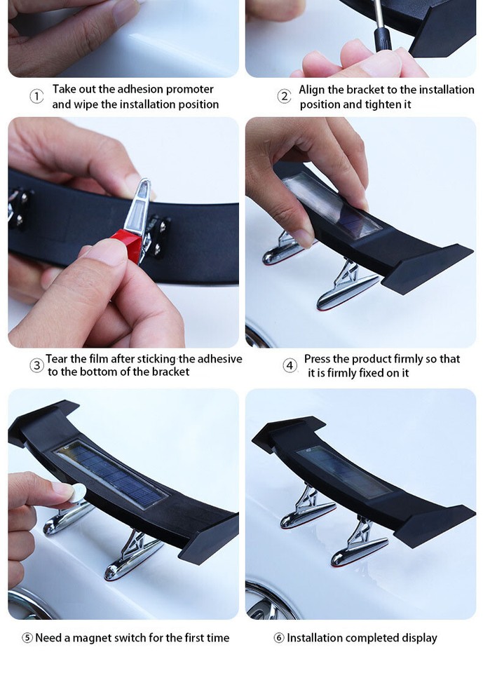 Car Solar Tail Light Rear Spoiler LED Flash Red Lamp Safety Warning ...