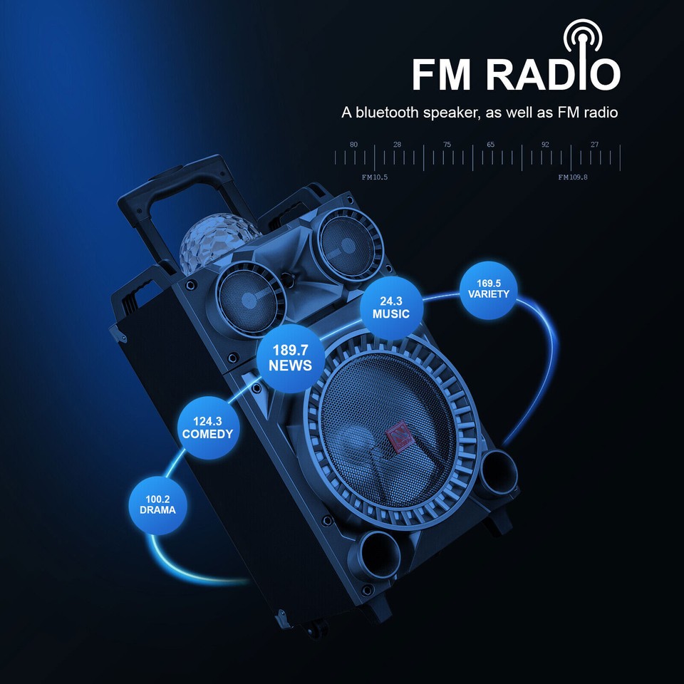 3000W Portable Bluetooth Speaker 12" Woofer Wireless Stereo System W ...