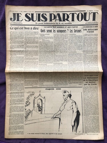 Politique : Journal " Je suis partout " de Brasillach - avril 1936 ...