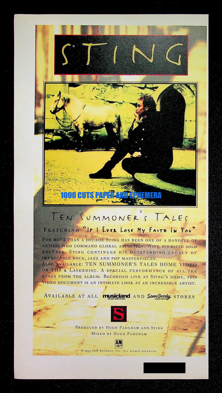 Sting Ten Summoner's Tales A&M Records 1993 Print Magazine Ad Poster ...