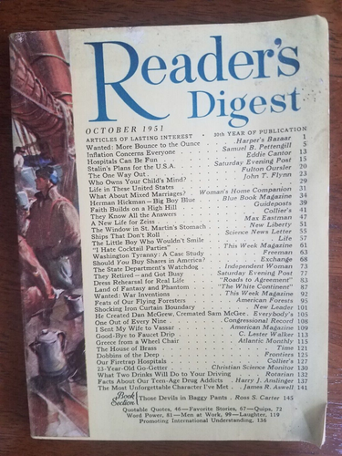 VINTAGE READER'S DIGEST OCTOBER 1951 | eBay