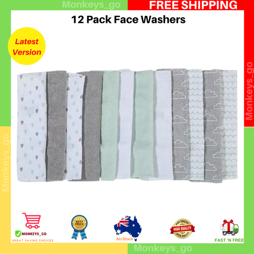 12 x Face Washer Face Towel Washers Cotton Soft Good Quality Household ...