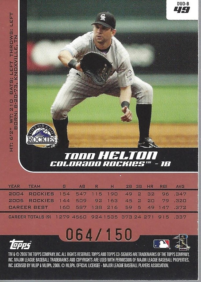 2006 Topps Co-Signers Changing Faces Red #49B Todd Helton Clint Barmes ...