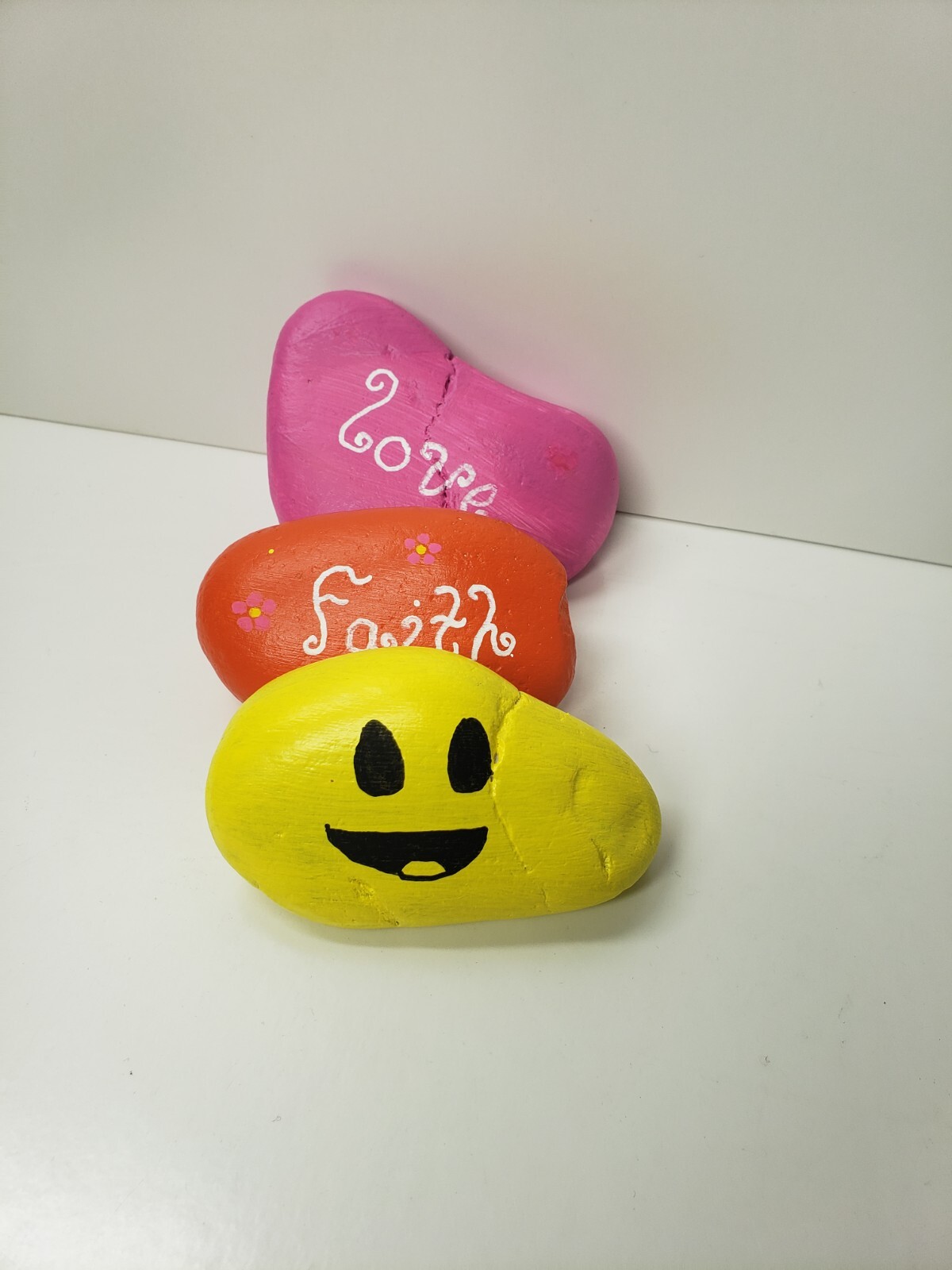 Hand Painted Rocks "Faith, love, smiley face" Inspirational | eBay