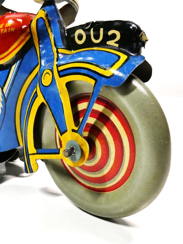 Very RARE METTOY # 1930's Mechanical wind up "OU2 Clowns on Motorcycle ...