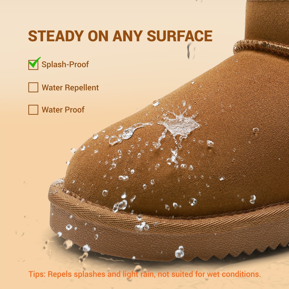 Women Genuine Suede Fuzzy Boots Slip On Faux Fur Memory Foam Comfort ...