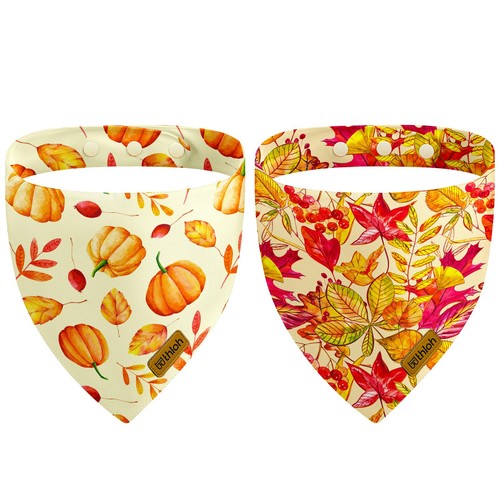 Fall Dog Bandanas with Snap Button 2 Pack Pumpkin & Leaf Pet Scarf for ...
