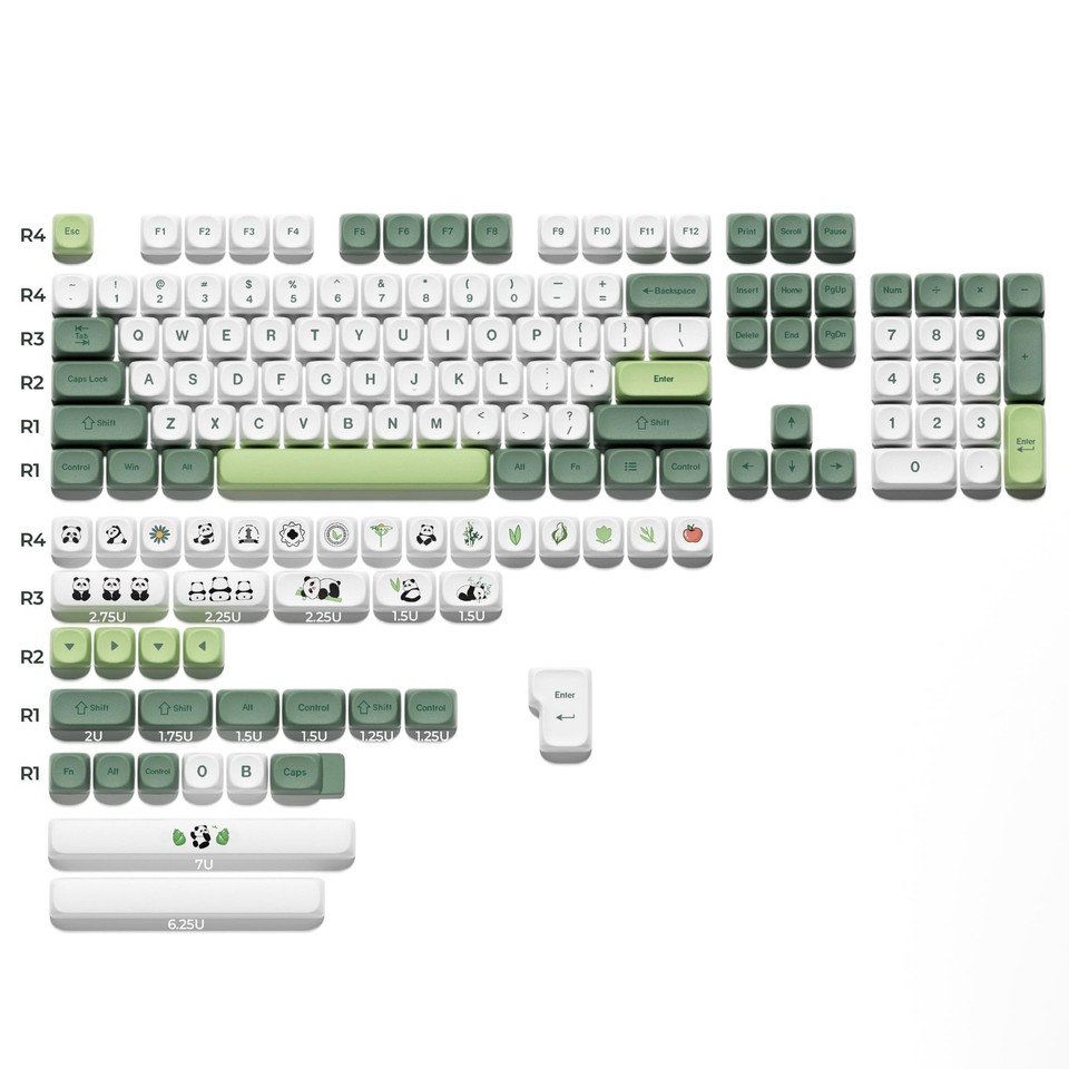 Moa Profile Matcha Panda Pbt Dye-Sub Keycap Set, 143 Keys, Green ...