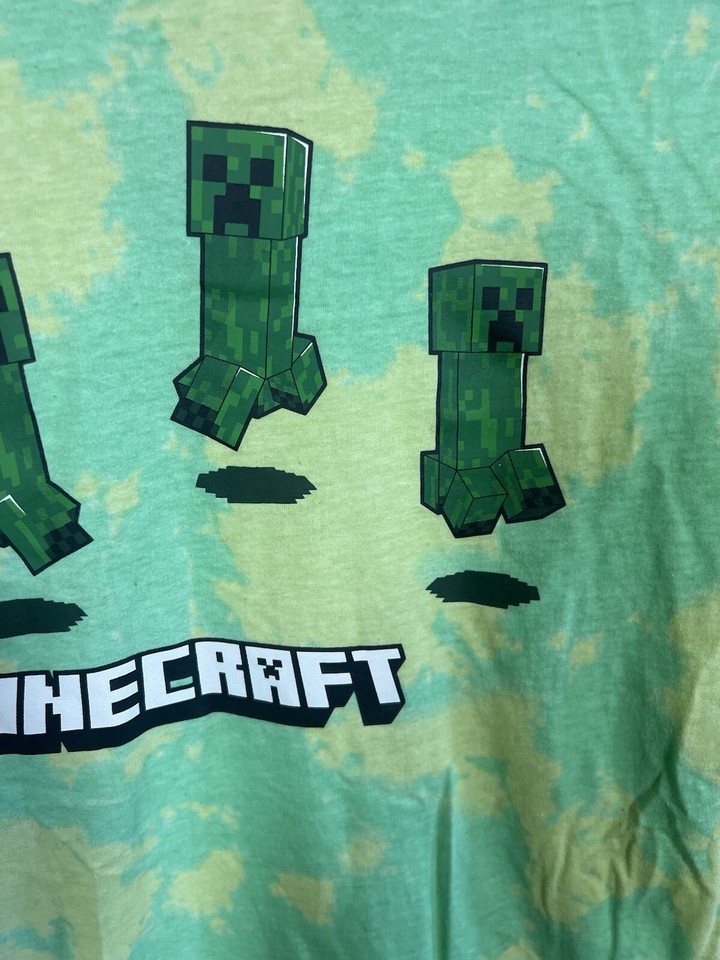 Retro Minecraft themed Green tye dye colored T Shirt Size Boys XL ...