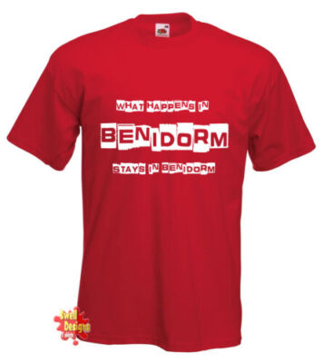 WHAT HAPPENS IN BENIDORM stag night hen party holiday T shirt vest All ...