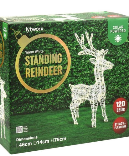 Christmas Festive Lytworx Solar Warm White Standing Reindeer 75cm ...
