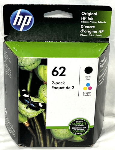 Genuine HP 62 Black / Tri-color Printer Ink Cartridge 2-pack NIB Exp 02 ...