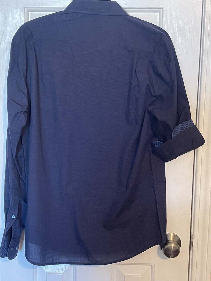 Beverly Hills Polo Club Button Up Shirt Mens M Roll Tab Sleeve Navy ...