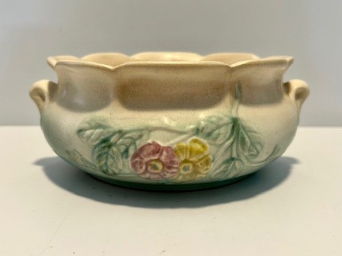1940s Hull Pottery Wild Rose Dogwood 2 Handle Jardiniere Bowl Planter ...