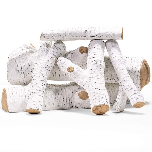 Barton 6Pc Ceramic Log Set Birch Wood Style w/Stackable Gas Heat ...