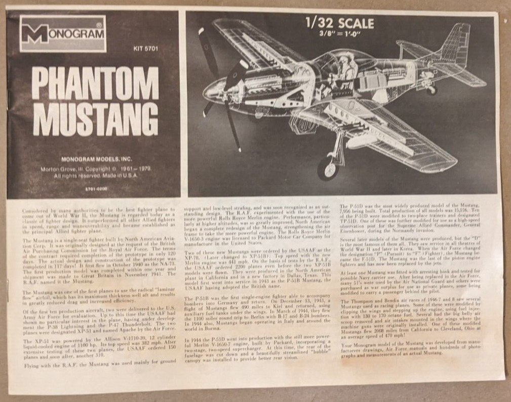 MONOGRAM P-51 PHANTOM MUSTANG, Model Kit 1/32 Scale 5701-0100 1979 ...