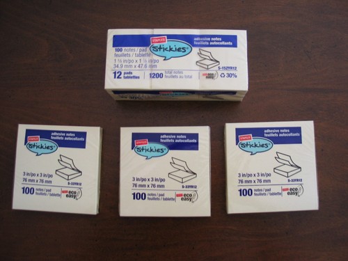 Staples stickies notes (12pad) 1-3/8" x 1-7/8" & (3pad) 3"x3" (100 ...