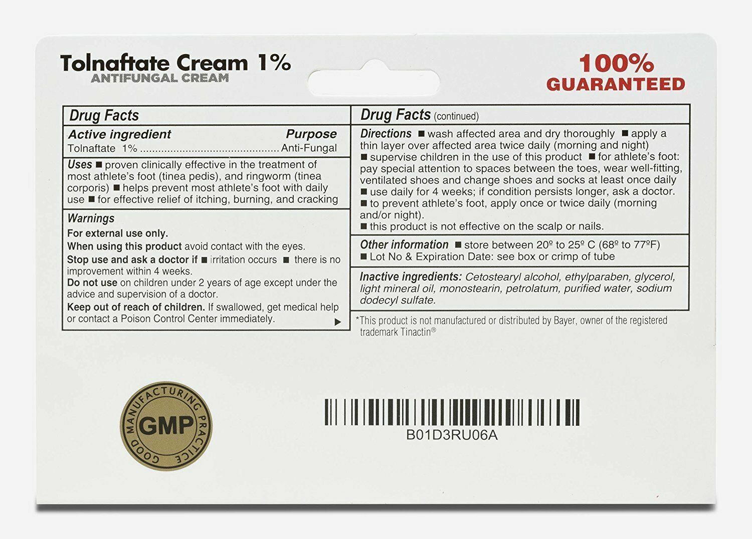 Tolnaftate Cream USP 1% Antifungal 1oz 3 packs - Compare to Tinactin ...