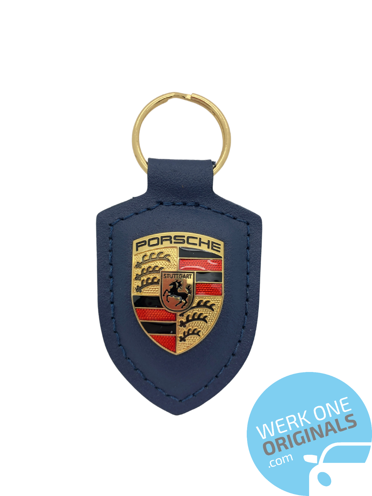 Porsche WAP.050.095.0E Leather Metal Crest Key Ring Fob Chain - Blue ...