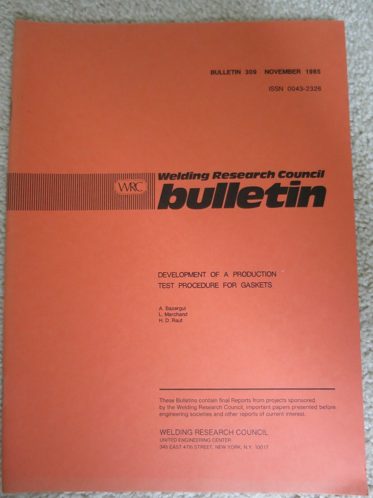 Welding Research Council Bulletin WRC 309 | eBay