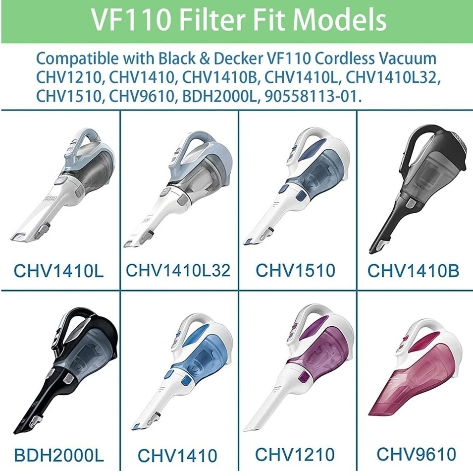 6 Pack Filter with Black & Decker VF110 Dustbuster Cordless Handheld ...