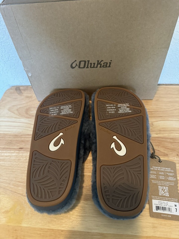 OluKai Kipe'a Heu Women's Size 7 Sandal Slippers Soft Fur - Storm ...