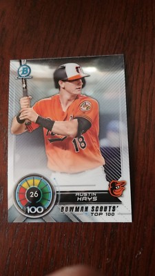 2018 BOWMAN CHROME SCOUTS AUSTIN HAYS ROOKIE CARD #26. ORIOLES. MINT ...