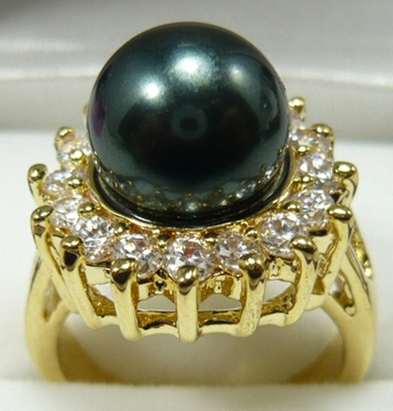Noblest 10mm South Sea shell pearl Gemstone Jewelry 14K GP Ring Size: 8 ...