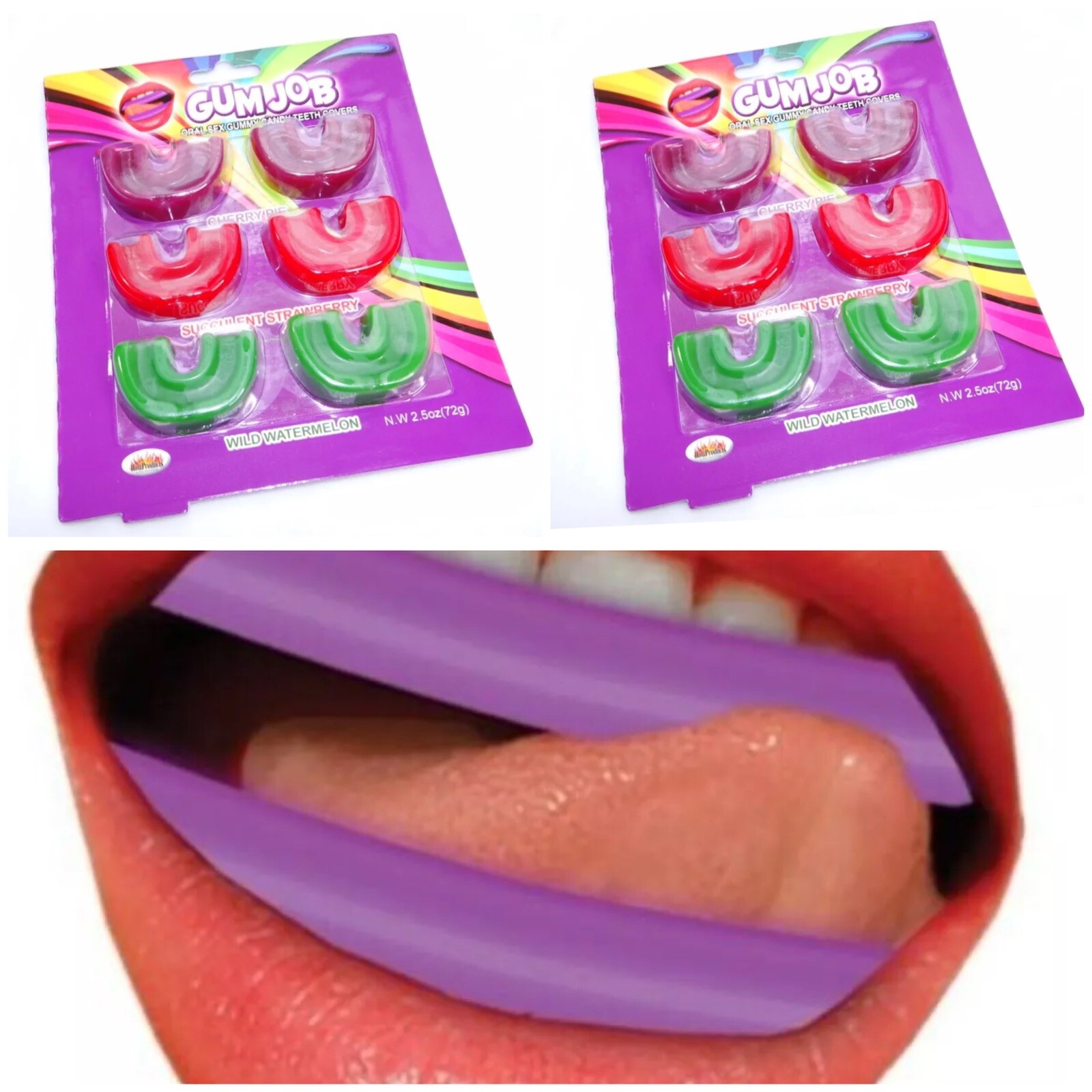Gum Job 2 Pack Oral BJ Teeth Covers Flavored Enhancer Party Favor Hen ...