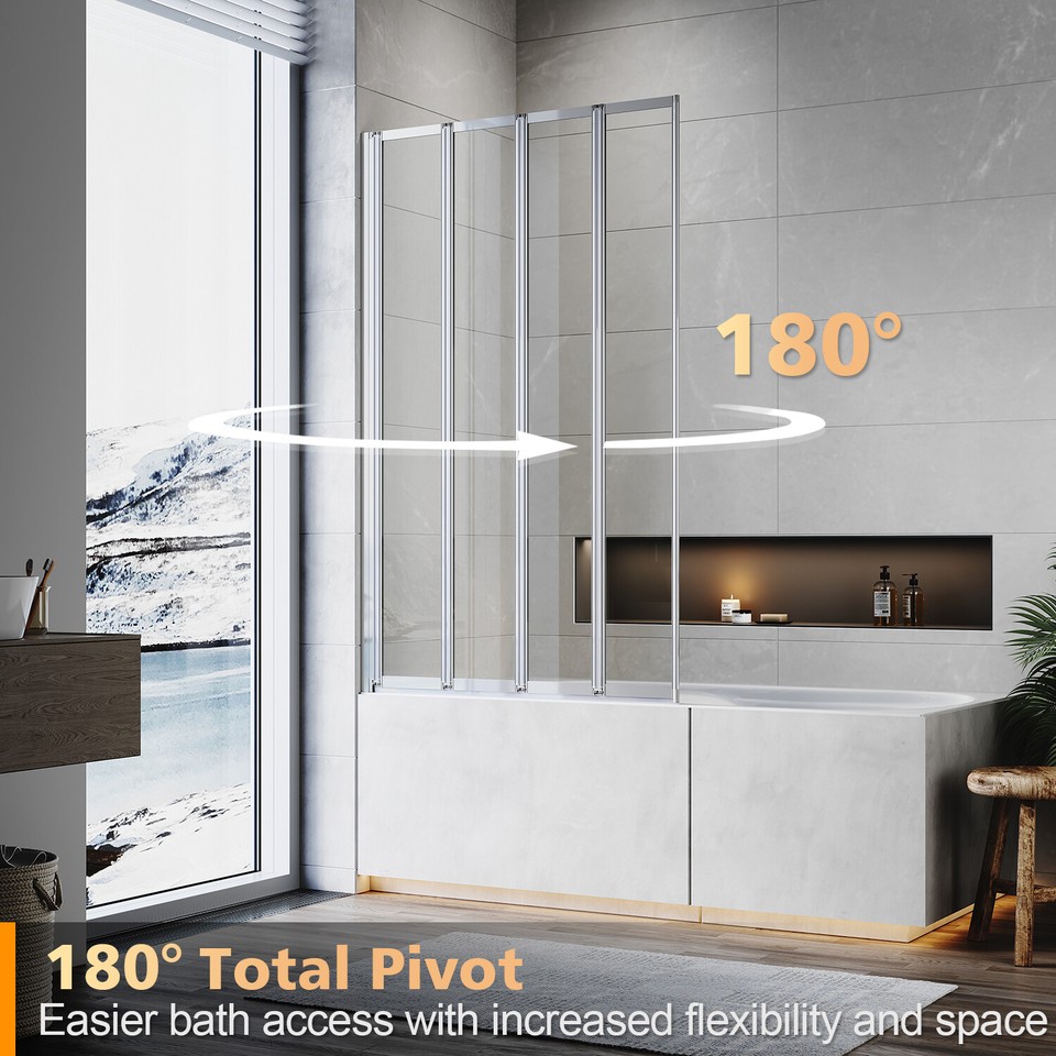 Bath Shower Screen Bathroom 4 Folding Wet Room Safety Glass Panel ...
