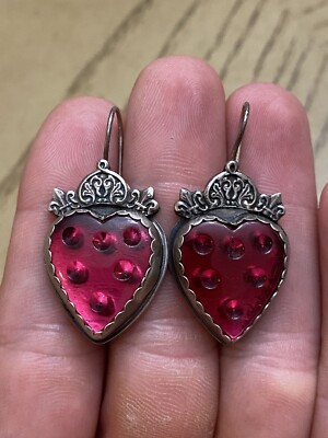OOAK Wanda Lobito RARE!! Sterling Silver 925 Artist Signed Red Earrings ...
