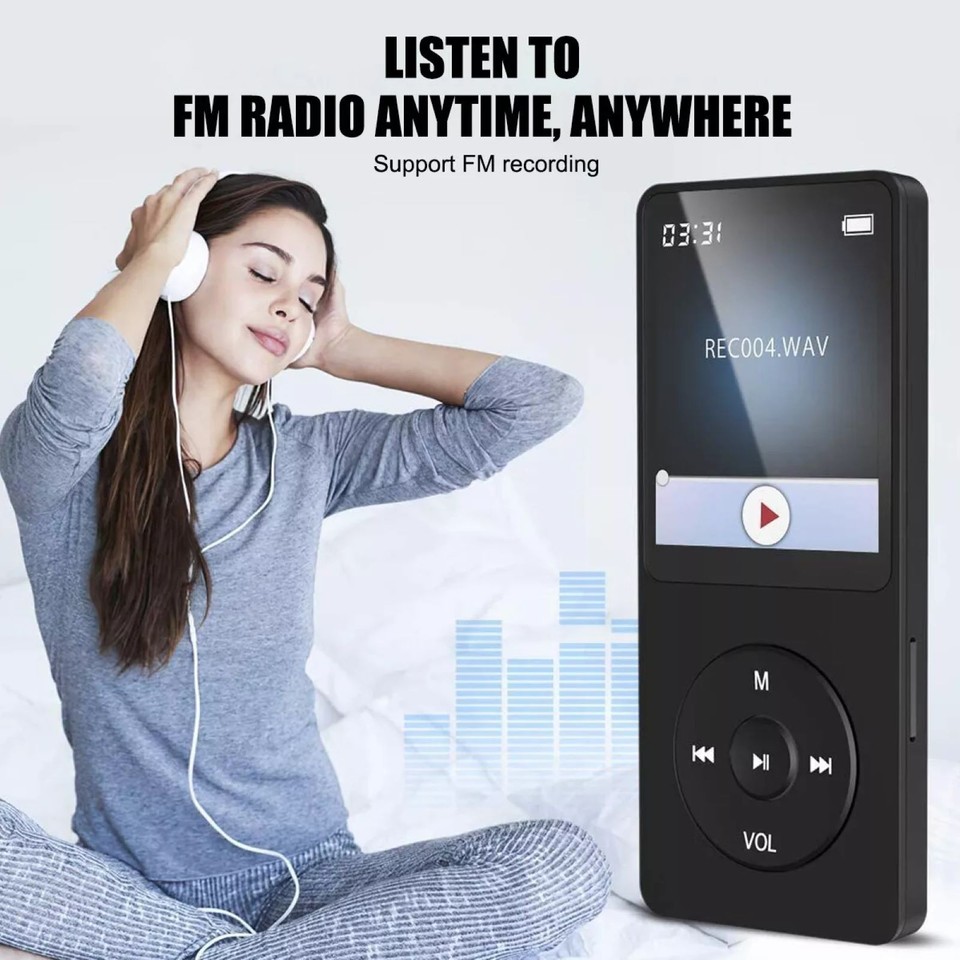 Black MP3 Player Bluetooth 5.0 HiFi Lossless Sound FM Radio Voice ...