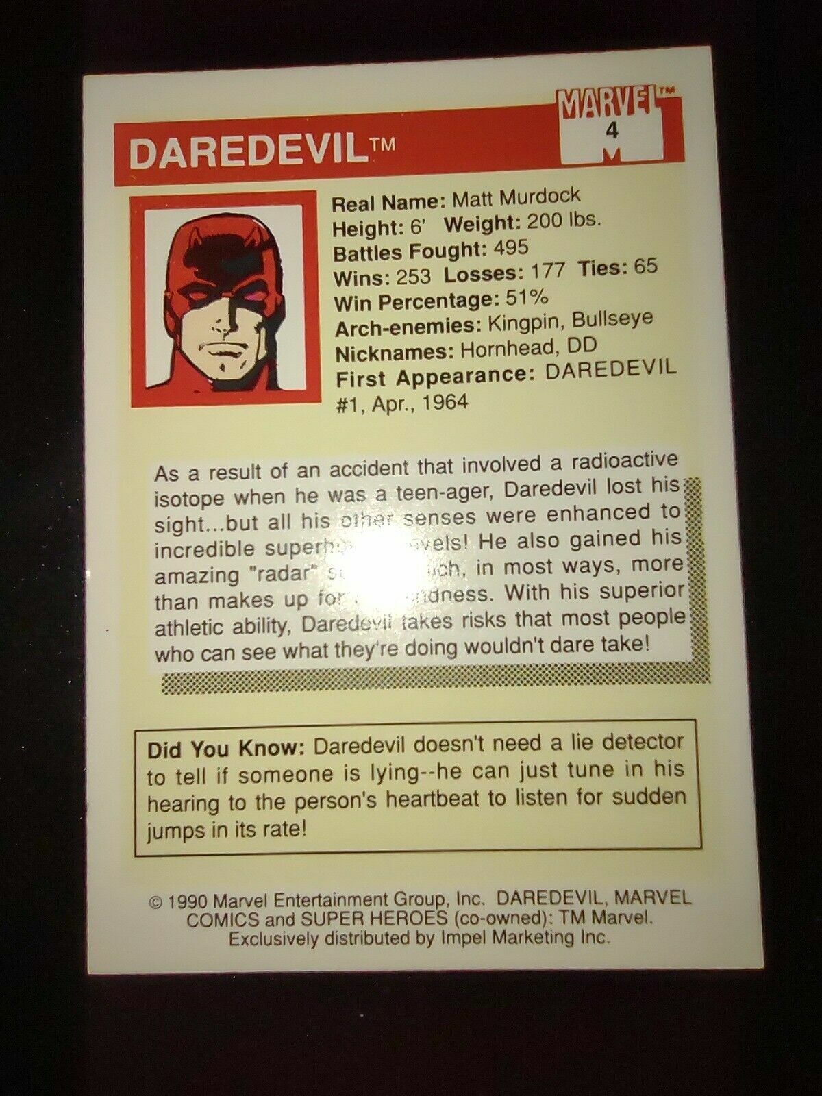 Daredevil 1990 Marvel Universe SERIES 1 RC #4 ROOKIE CARD | eBay