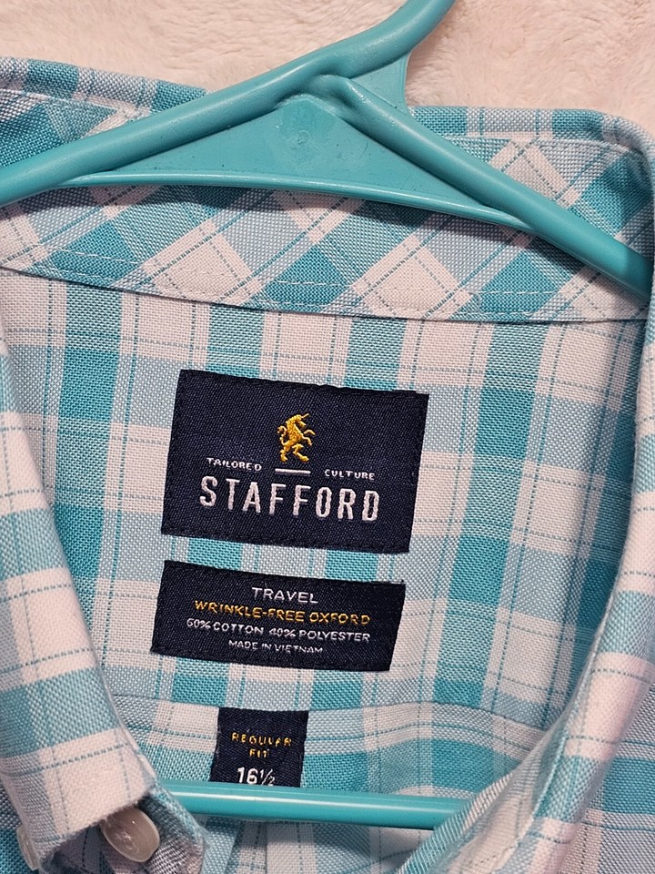 Stafford ♈Men's Printed LS Button up Shirt size 16.5~turquoise/white ...