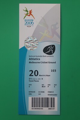 2006 Melbourne Commonwealth Games Athletics Ticket Australia 20th March ...