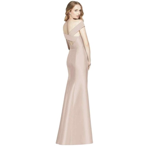 ALFRED SUNG Cross Back Off The Shoulder Satin Twill in Cameo Size 4 | eBay