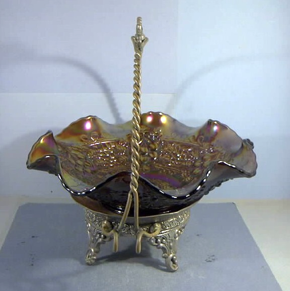 Brides Basket, 10" Bowl, Carnival Glass Cherry Chain Pattern, Fenton ...