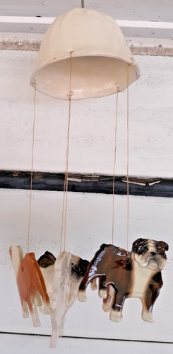 ceramic wind chime with 5 bulldogs 15" long...repaired...READ | eBay