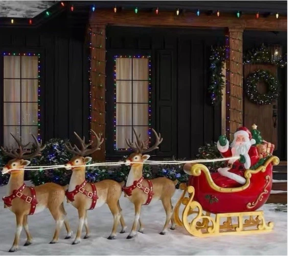 Home Depot 9 ft Giant-Sized LED Santa's Sleigh with Reindeer Holiday ...