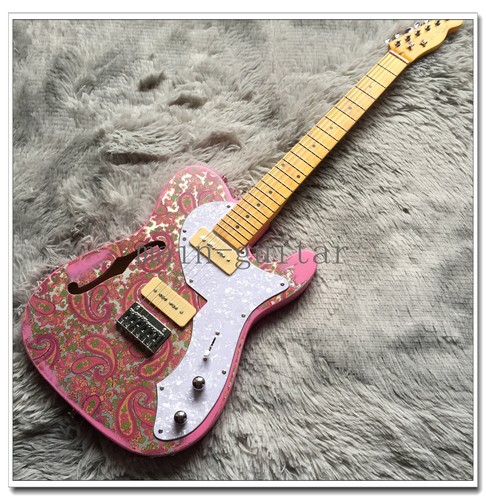 Paisley Style Pink TL Electric Guitar P90 Pickups Semi Hollow Maple ...
