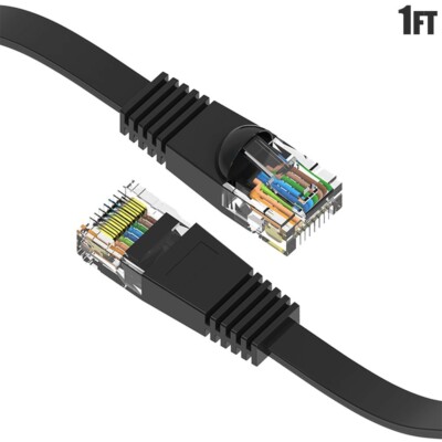 1FT Flat Cat6 RJ45 Network LAN Ethernet Patch Cable Slim Copper Wire ...