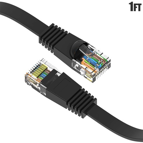 1FT Flat Cat6 RJ45 Network LAN Ethernet Patch Cable Slim Copper Wire 32AWG Black | eBay