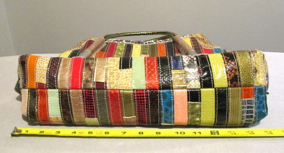 Tote Purse Handbag Patent Leather Animal Print Patchwork strips ...